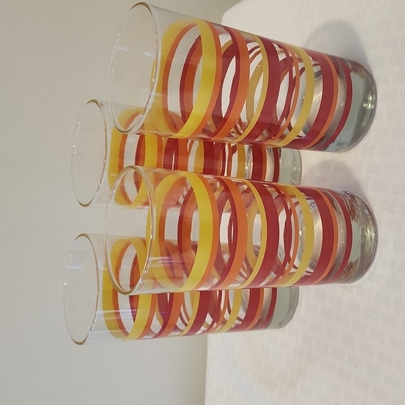 Dining | Vintage Striped Red Orange Yellow Drinking Glasses | Poshmark